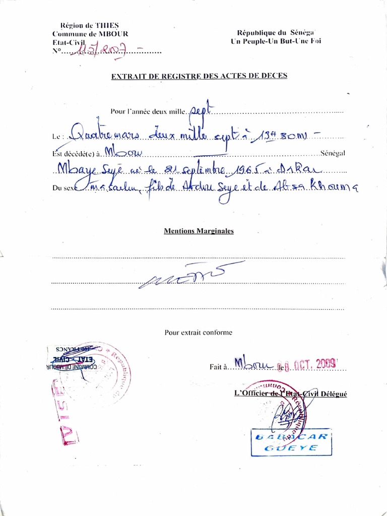 French Death Registry Extract | PDF