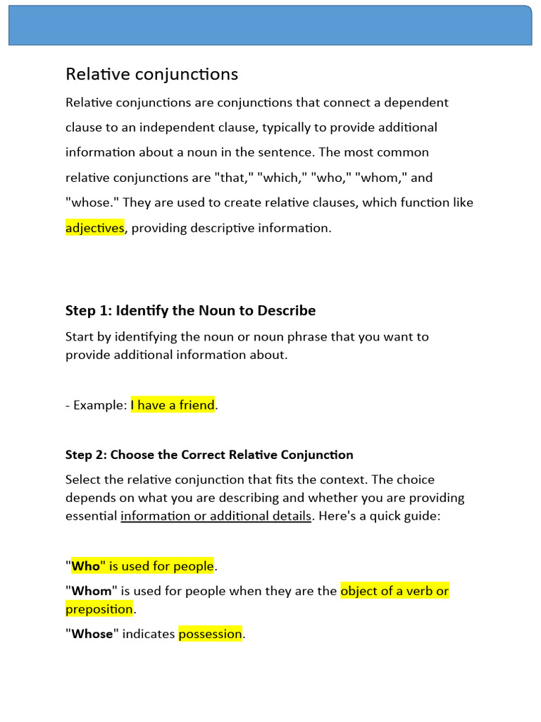 Relative Conjunctions | PDF | Languages | Foreign Language Studies