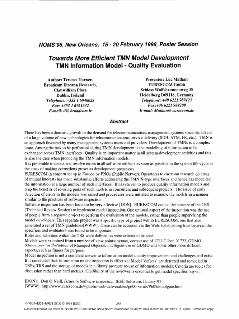 Efficient TMN Model Quality Evaluation | PDF | Information | Evaluation