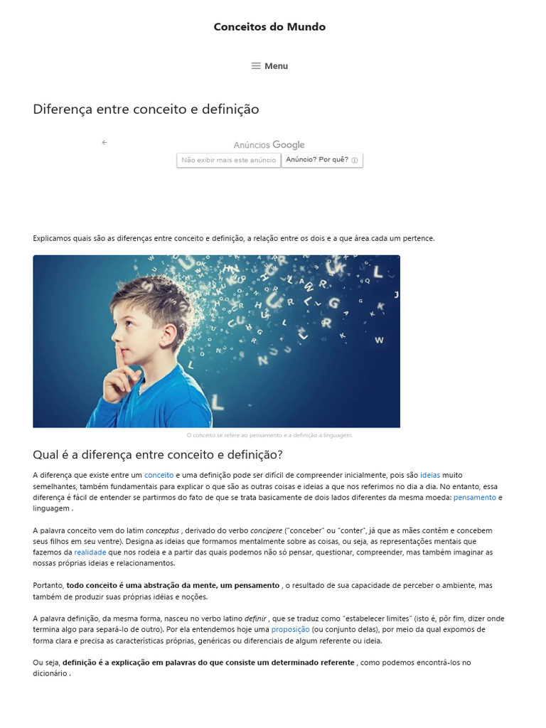 Diferença Entre Conceito e Definição (Gráfico de Comparação) | PDF ...