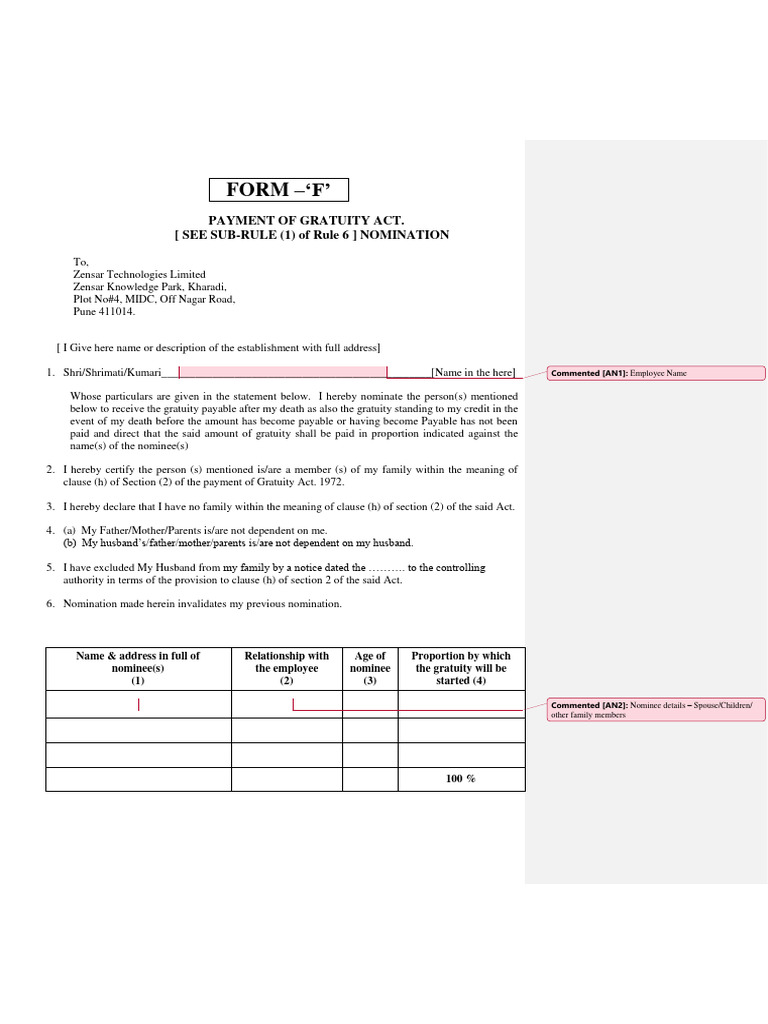 Gratuity Nomination Form Template | PDF | Government | Justice