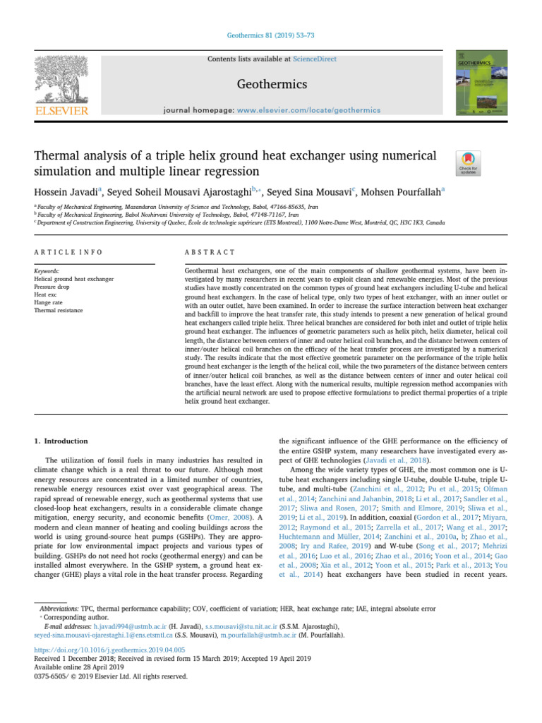 Thermal Analysis of a Triple Helix Ground Heat Exchanger Using ...