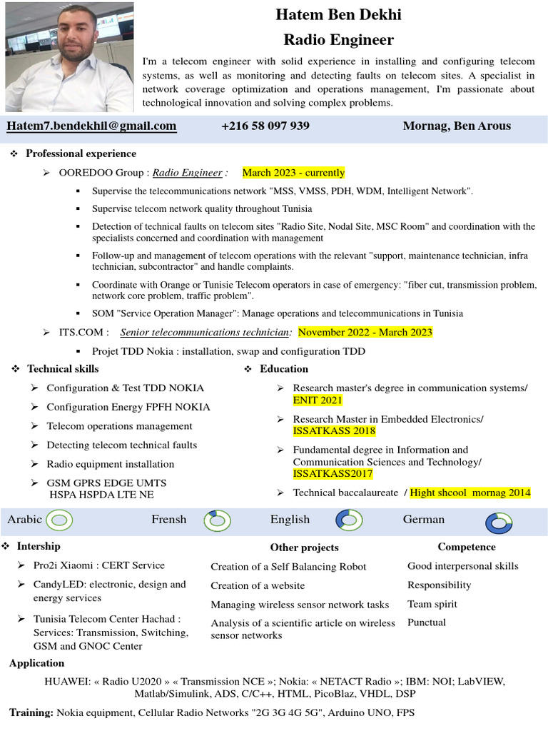 cv english Hatem BD | PDF | Lte (Telecommunication) | Radio Resource Management
