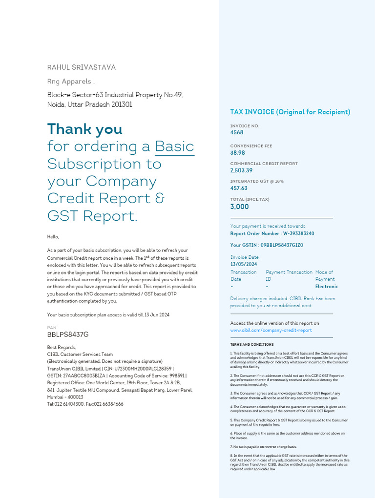 Rng Apparels Company Credit Report 2024 | PDF | Invoice | Credit