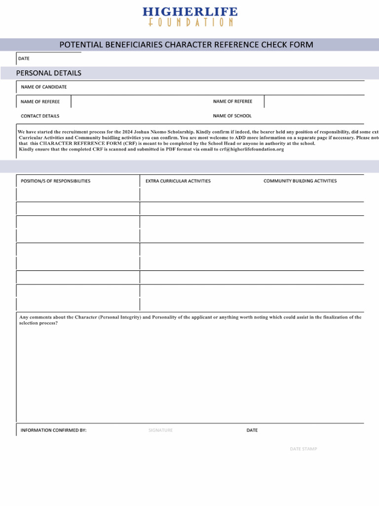 Character Reference Form | PDF