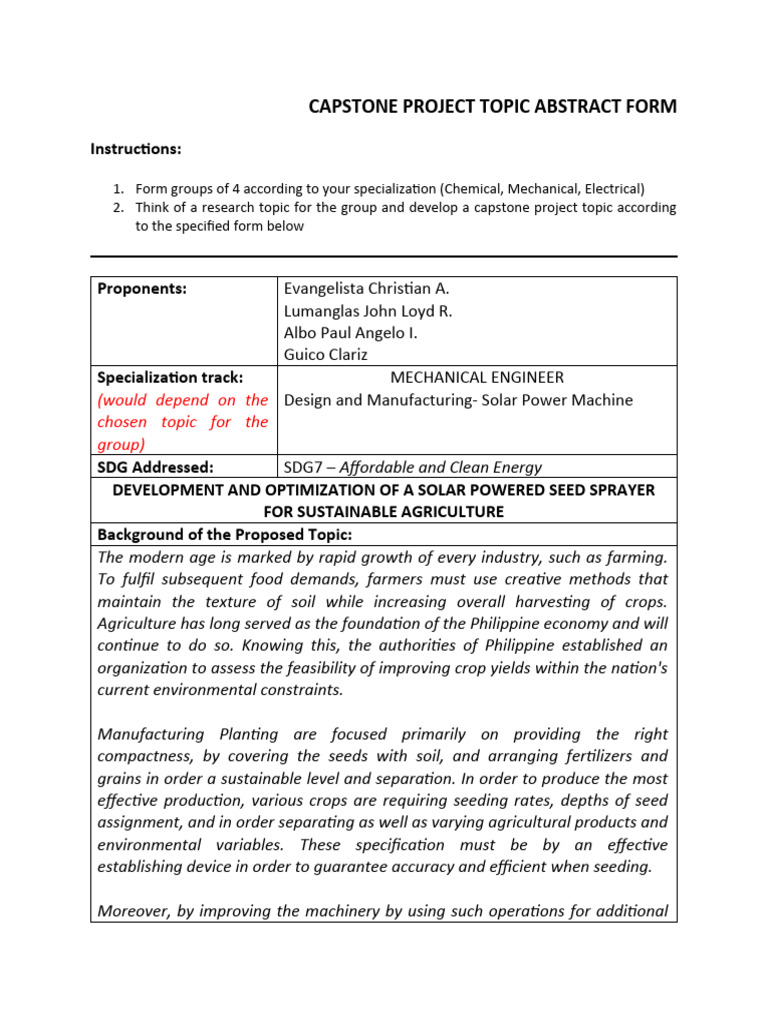 Capstone Project Topic Abstract Form | PDF | Agriculture | Natural ...