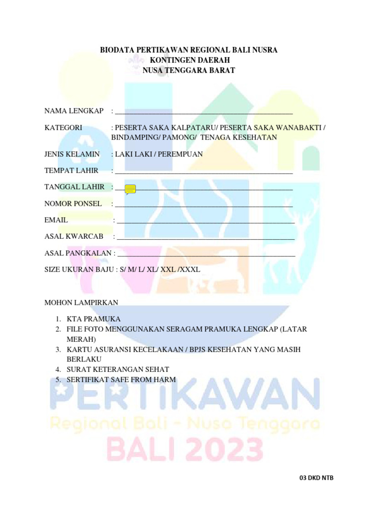 Form Biodata Kontingen Pertikawan Regional | PDF | Karier ...