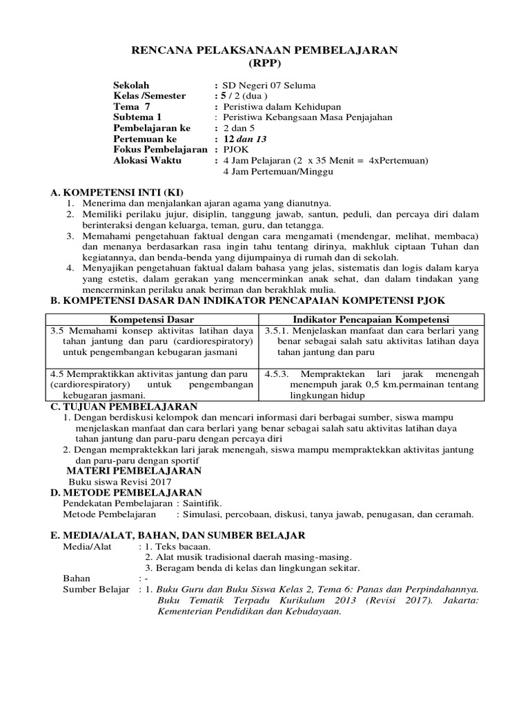 RPP Pjok Kelas 5 Tema 7-9 | PDF | Karier & Perkembangan | Kesehatan Holistik