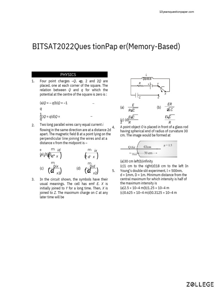 BITSAT 2022 Physics Question Paper | PDF | Aluminium | Materials
