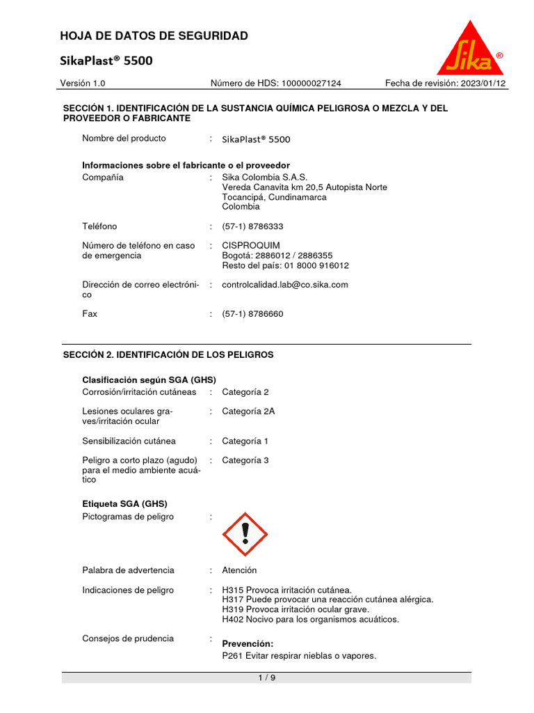 Sikaplast 5500 | PDF | Química