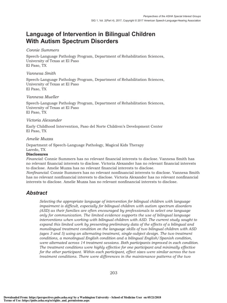 Language of Intervention in Bilingual | PDF | Autism Spectrum ...