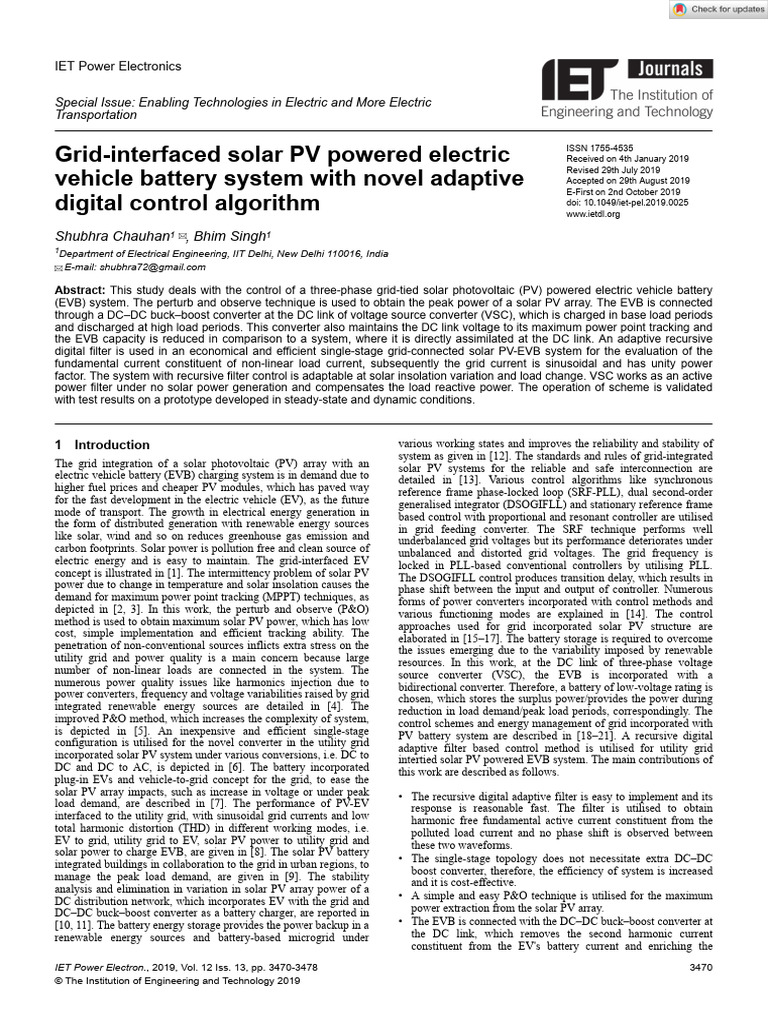 IET Power Electronics - 2019 - Chauhan - Grid Interfaced Solar PV Powered Electric Vehicle ...