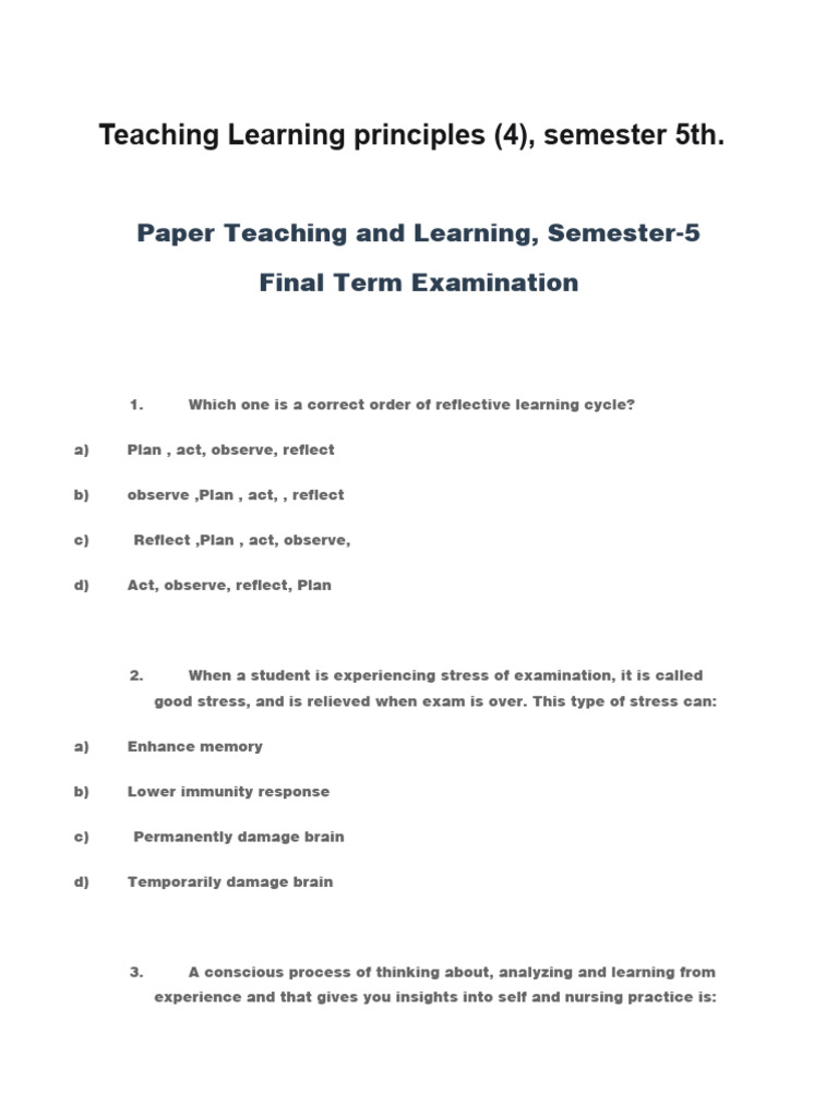 Teaching Learning Principles Semester 5th | PDF | Learning | Learning ...