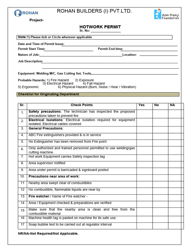 EHS-WP-03 HOT Work Permit | PDF | Fires | Hazards