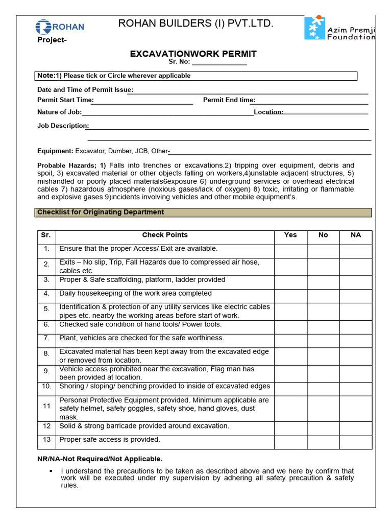 EHS-WP-02 Excavation Work Permit | PDF | Occupational Safety And Health ...
