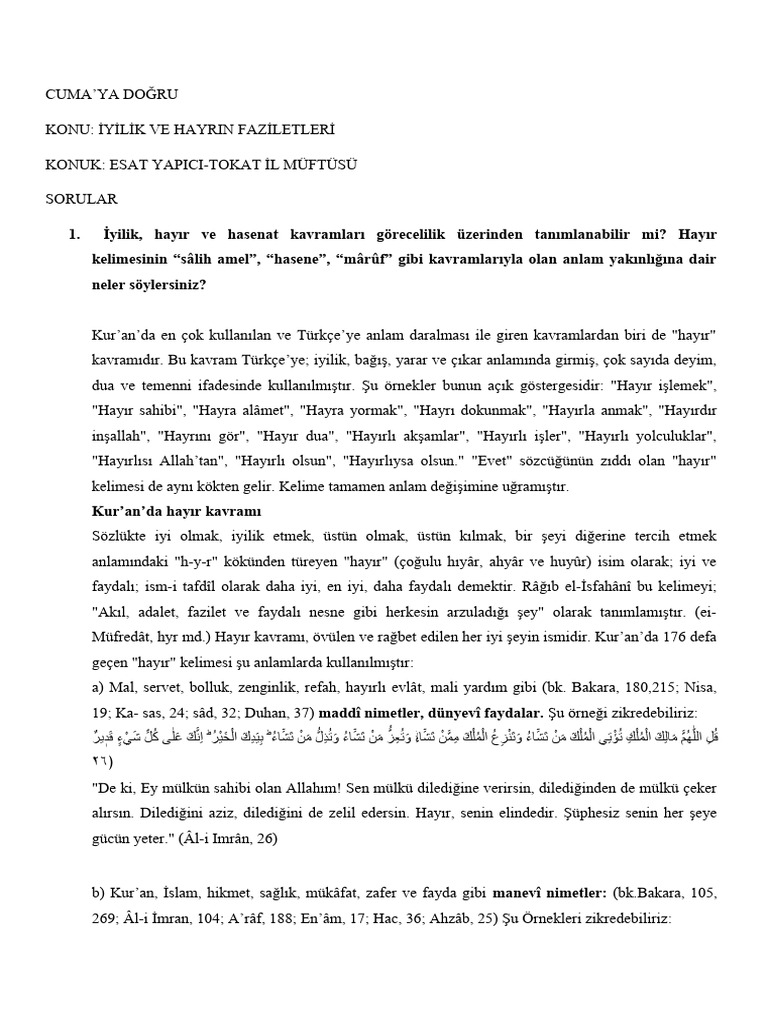 Bölüm Sorular İyi̇li̇k Ve Hayrin Fazi̇letleri̇ | PDF