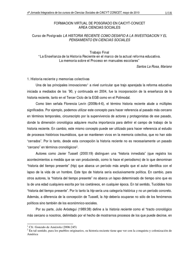 Historia Reciente en la Educación Argentina | PDF | Plan de estudios ...