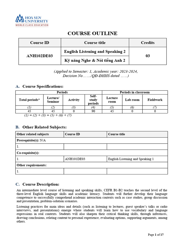 ANH102DE03 - ENGLISH LISTENING-SPEAKING 2 - HK2331 (Điều Chỉnh) | PDF ... ANH102DE03 - ENGLISH LISTENING-SPEAKING 2 - HK2331 (Điều Chỉnh) | PDF ...
