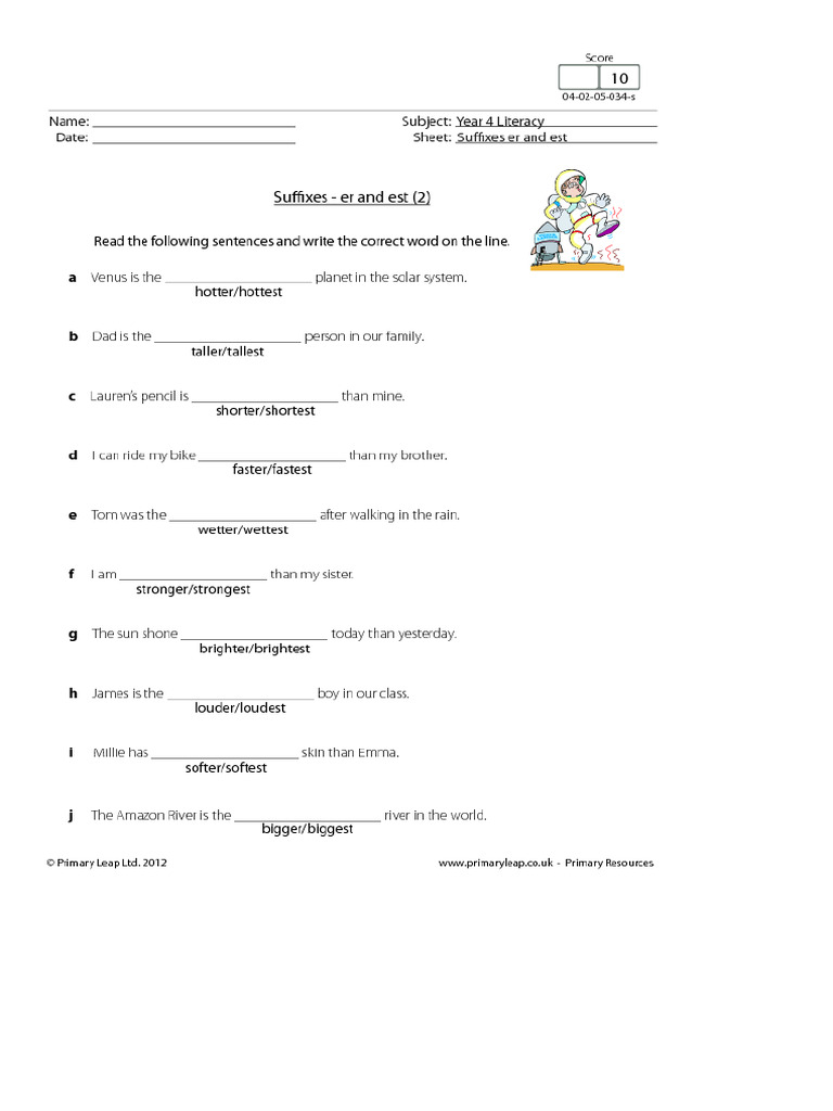 Suffixes Er and Est | PDF