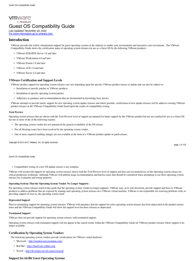 VMware GOS Compatibility Guide | PDF | V Mware | Operating System