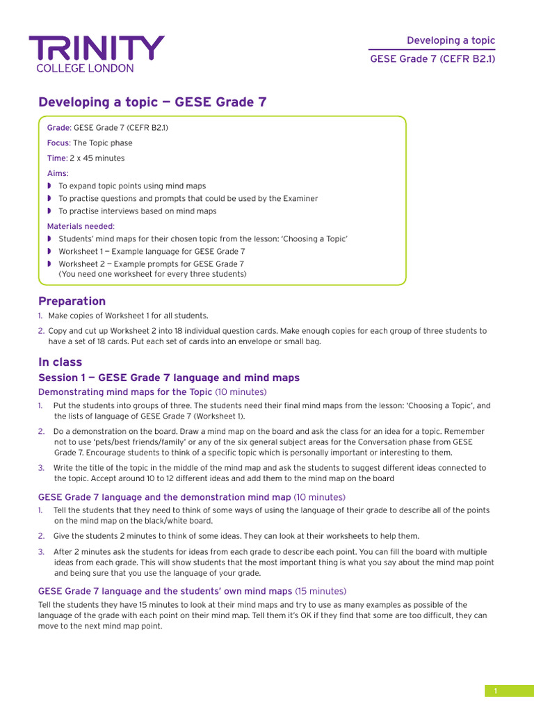 GESE Grade 7 Topic Development Guide | PDF | Question | Cognition