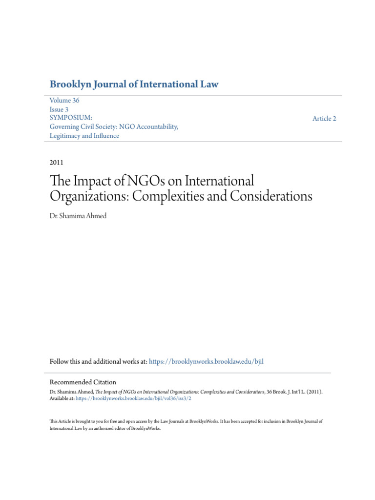 The Impact of NGOs On International Organizations - Complexities | PDF ...