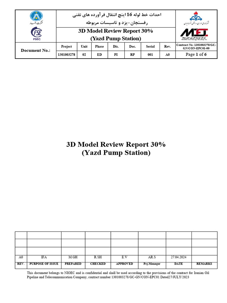 1301003278-02-ED-PI-RP-001-A0-3D Model Review Report 30% (Yazd Pump Station) | Download Free PDF ...