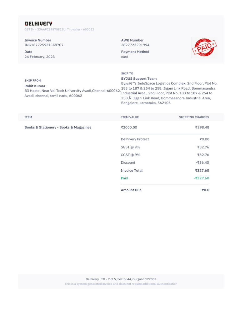 'PackageInvoice TNG167725931JA8707 | PDF | Invoice | Payments