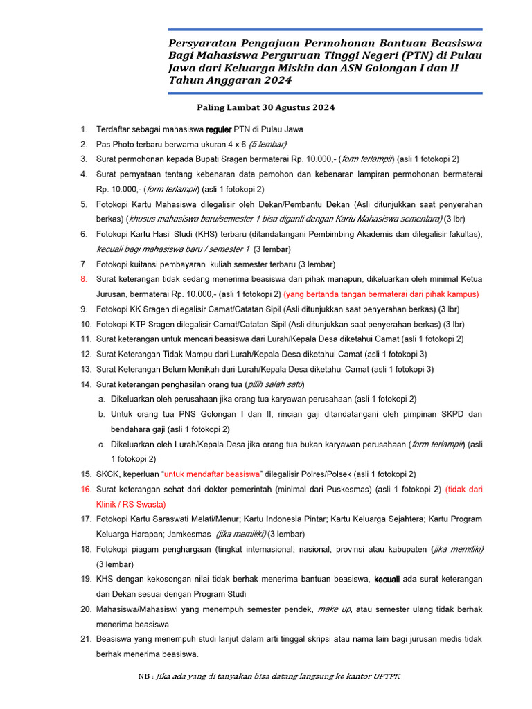 Syarat Pengajuan Beasiswa Tahun 2024 | PDF