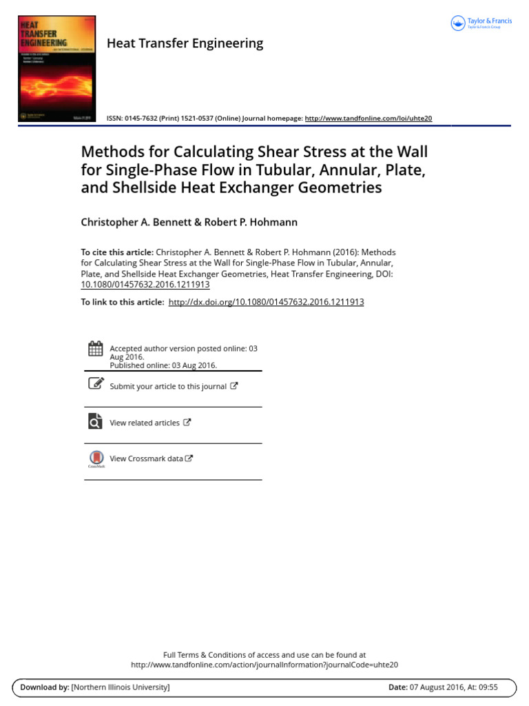 Methods For Calculating Shear Stress at The Wall For Single-Phase Flow ...