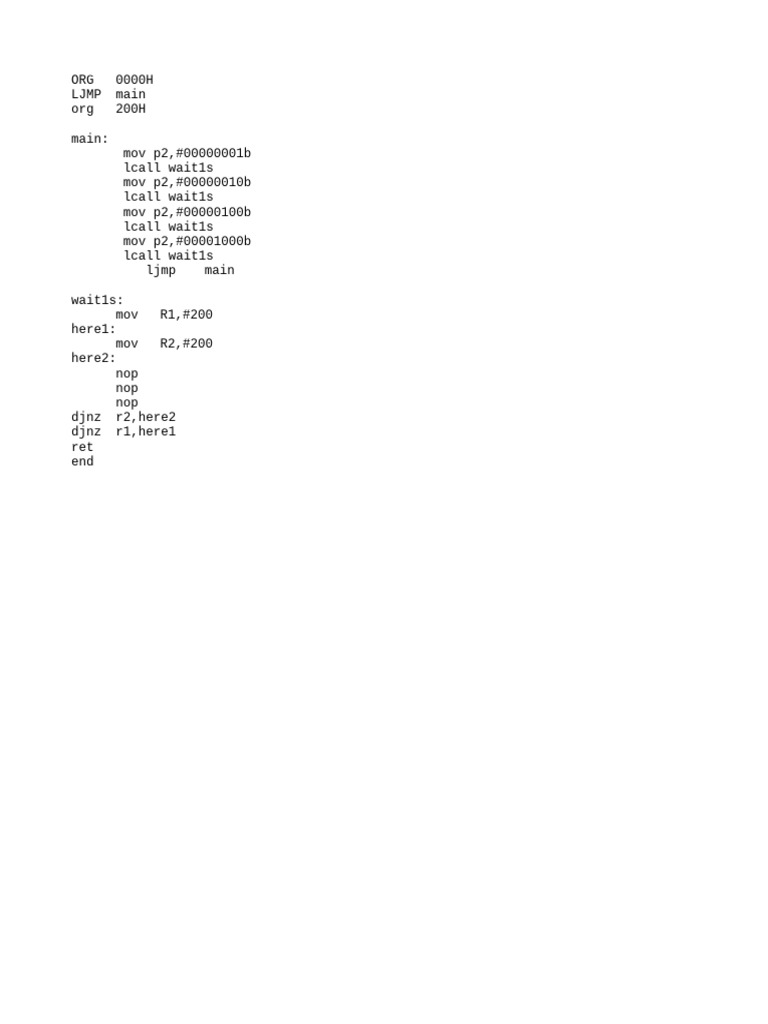 8051 Assembly Code for LED Blinking | PDF