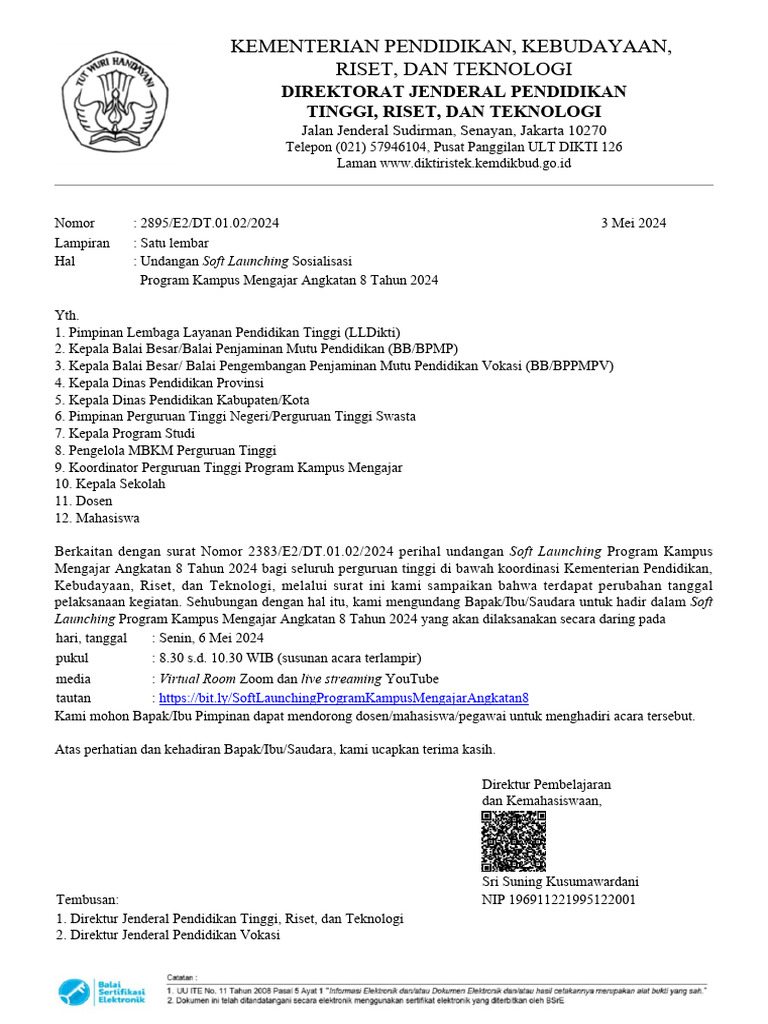 Surat Undangan Soft Launching Program Kampus Mengajar Angkatan 8 ...