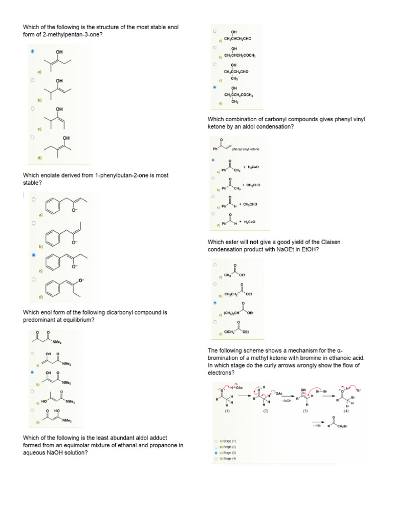 bdicarbonyl-sample-MC-questions | PDF | Ester | Ketone