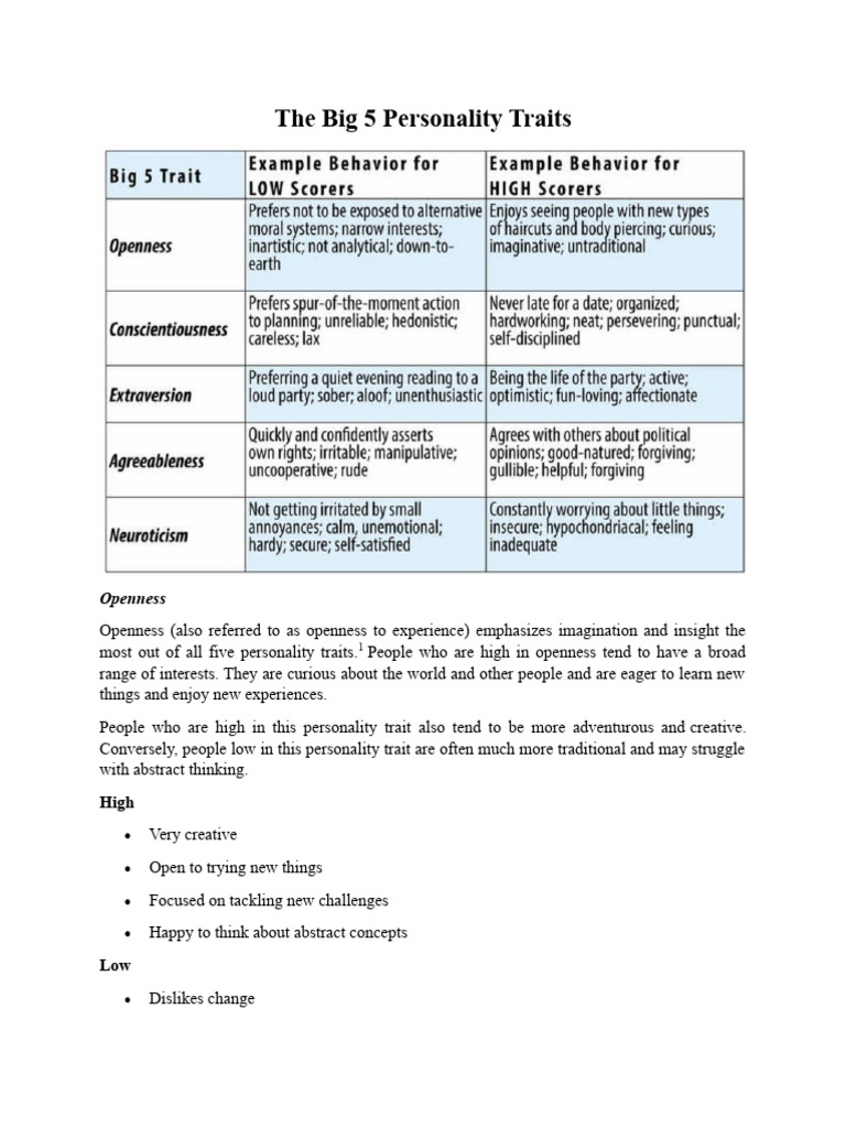 The Big 5 Personality Traits - Notes | PDF | Extraversion And ...