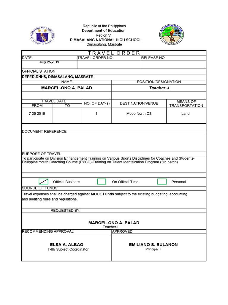 Travel Order and Disbursement Voucher | PDF | Cheque | Payments