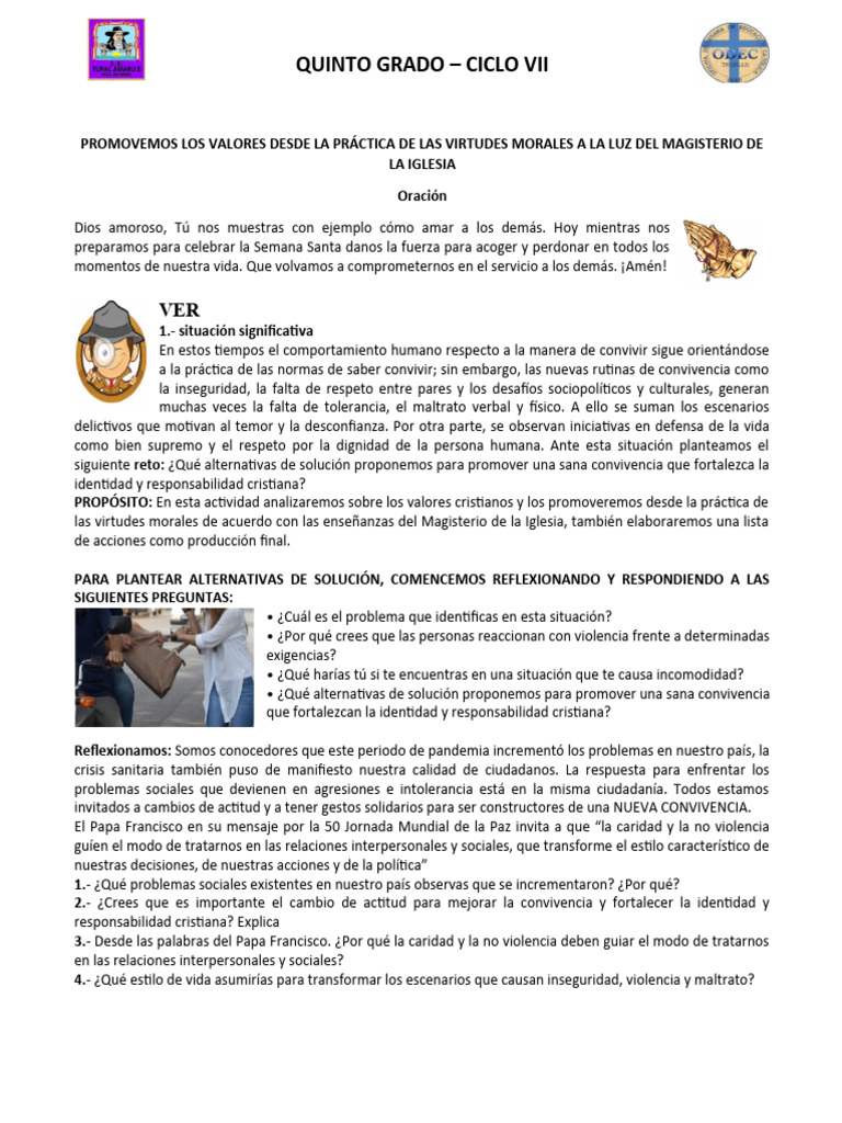 PROMOVEMOS LOS VALORES DESDE LA PRÁCTICA DE LAS VIRTUDES MORALES A LA LUZ DEL MAGISTERIO DE LA ...