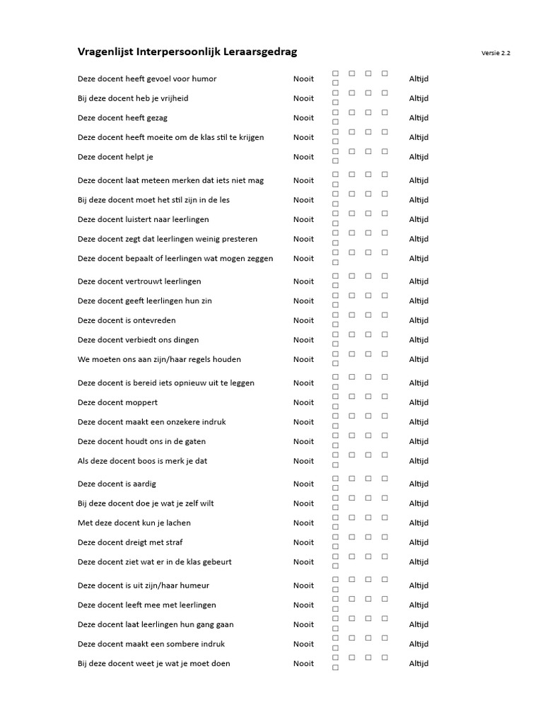Vragenlijst docent | PDF