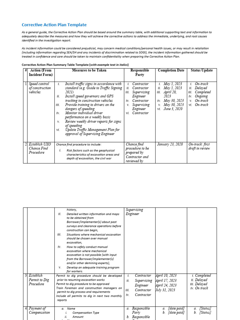 Corrective Action Plan Template Guide | PDF