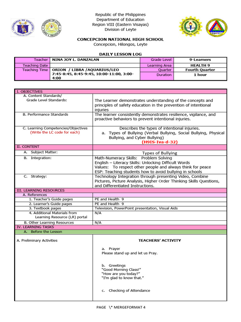 Cot Q4 Final 2023 | PDF | Learning | Bullying