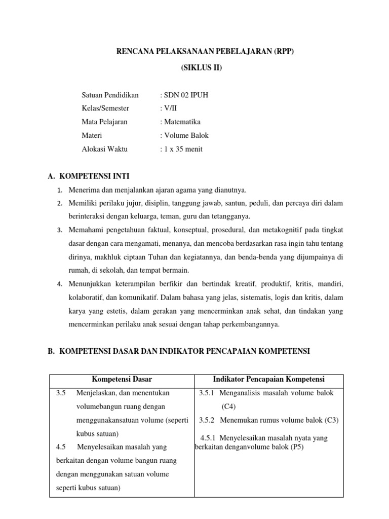 RPP PKP Siklus 2 Upload | PDF | Sains & Matematika