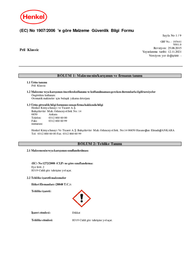 MSDS TR TR | PDF