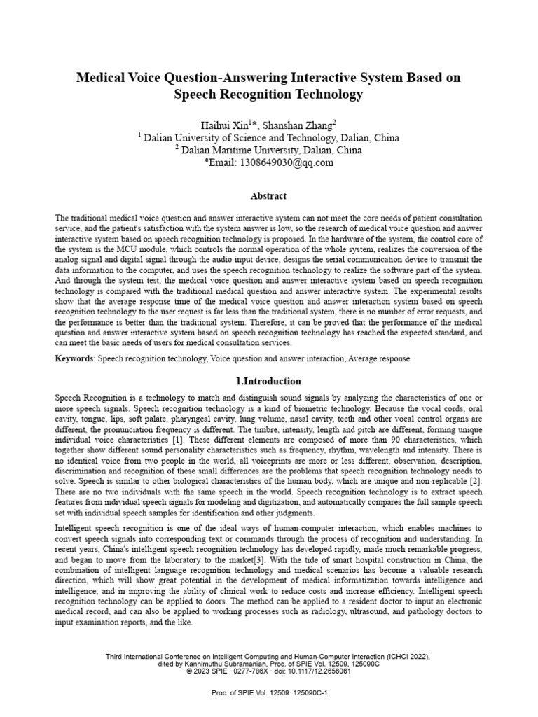 Medical Voice Question-Answering Interactive System Based On Speech ...