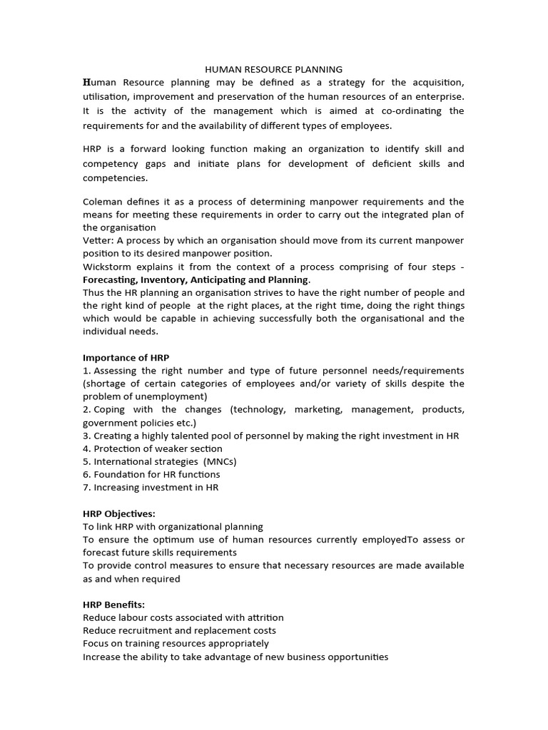Human Resource Planning - Class Notes | PDF | Human Resources | Markov ...