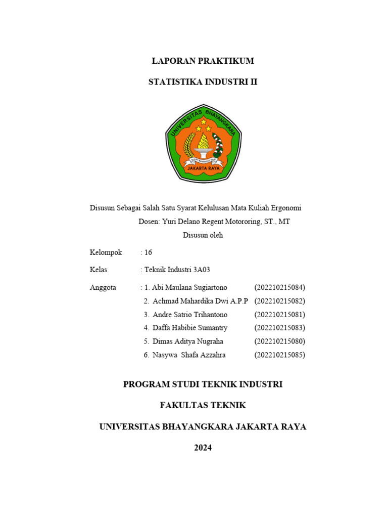Laporan Praktikum Statistika Industri II Modul I Kelompok 12 TD4A3 | PDF