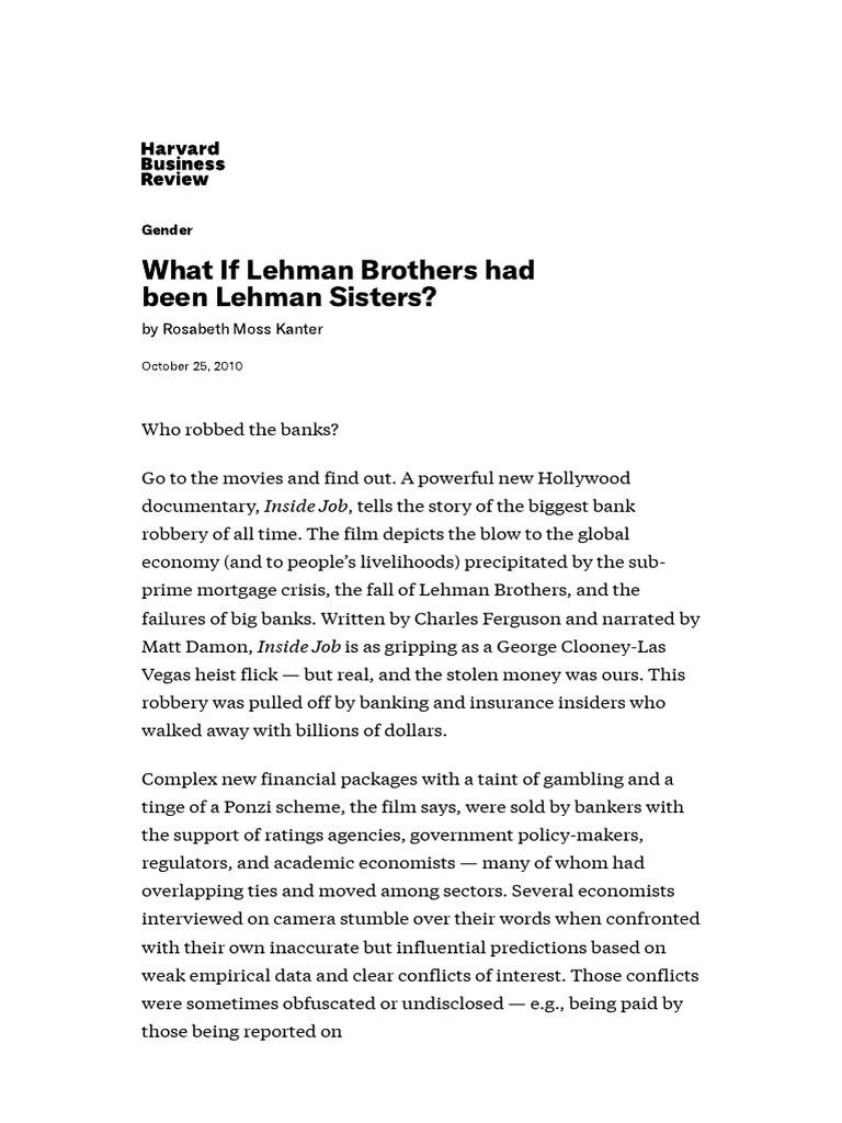 What if Lehman Brothers Had Been Lehman Sisters | PDF | Economies