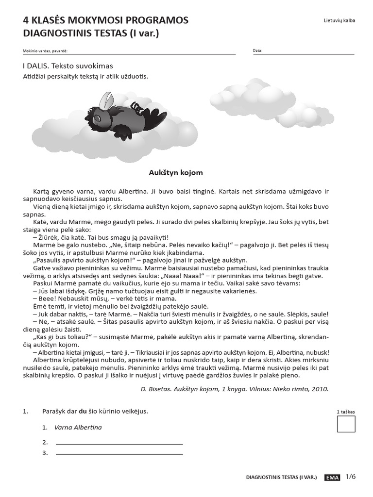 Lietuviu 4 Testas 1var | PDF