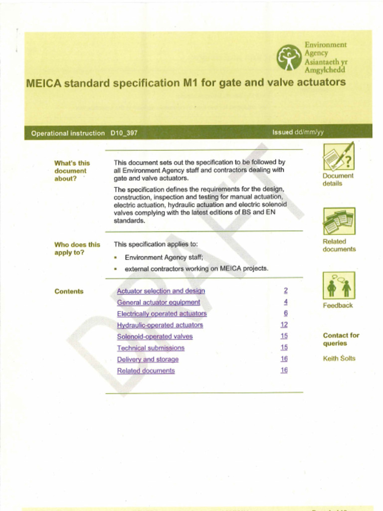 MEICA Standard Specification M1 for Gate and Valve Actuators | PDF