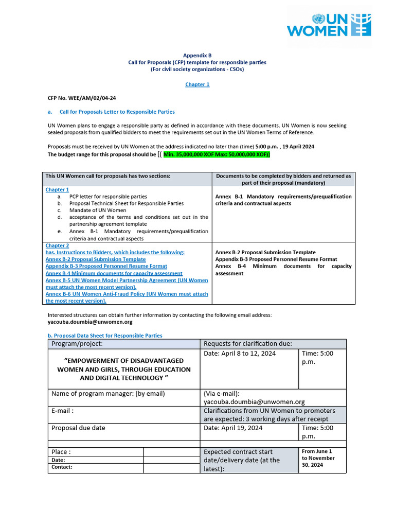 Unw-Wca-Civ-Cfp-2024-001 Call For Proposals Template For Responsible ...