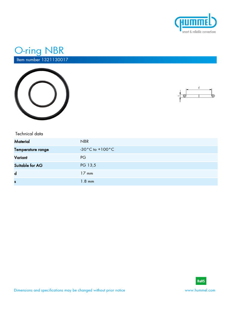 O-Ring NBR: Item Number 1321130017 | PDF