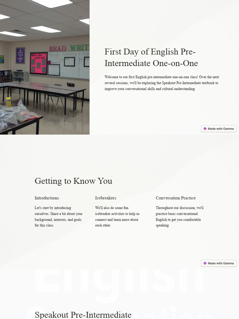 First Day of English Pre Intermediate One on One | PDF | Conversation | English Language